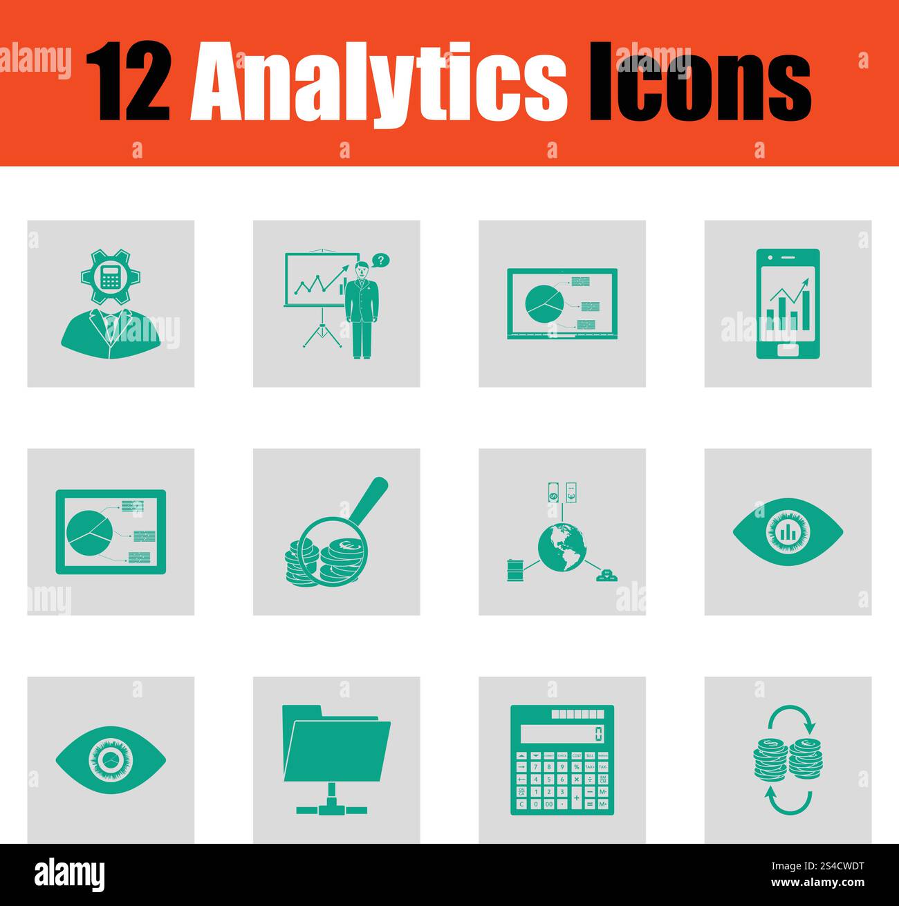 Analytics icon set. Green on gray design. Vector illustration Stock Vector Image & Art - Alamy
