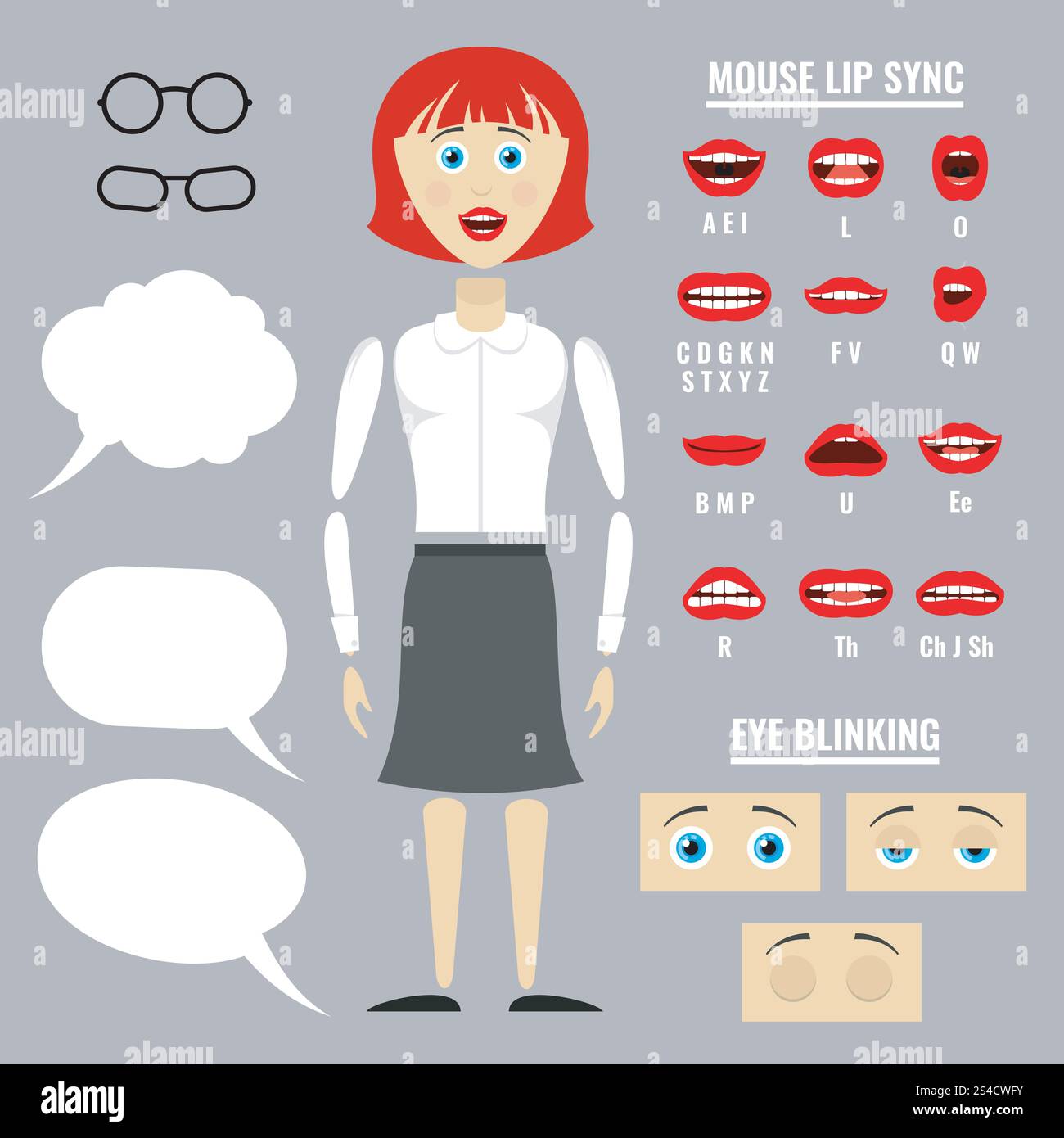 Ready for animation vector parts of cartoon girl character. Ready for ...