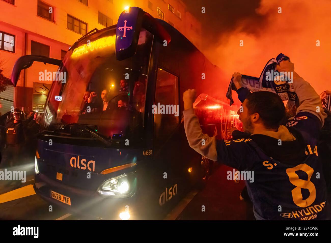 Oviedo, Spain. 11th January, 2025. Oviedo fans singing and cheering on ...