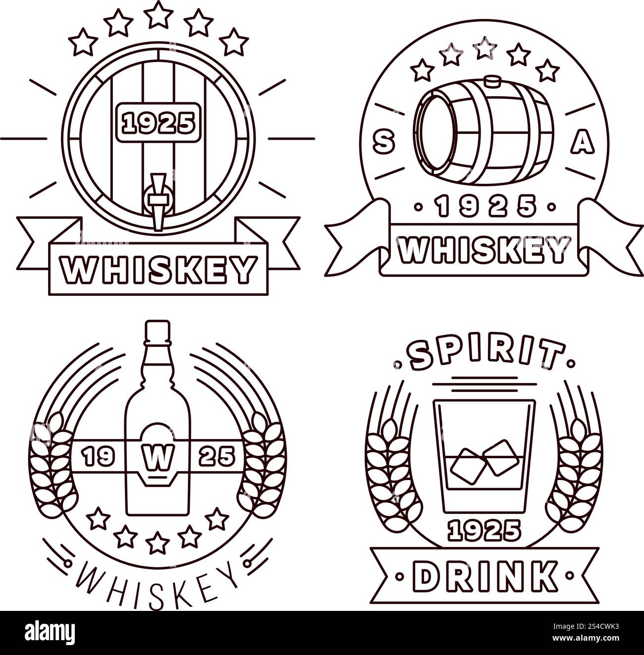 Whisky logo set thin line style. Vector alcohol drinks modern labels ...