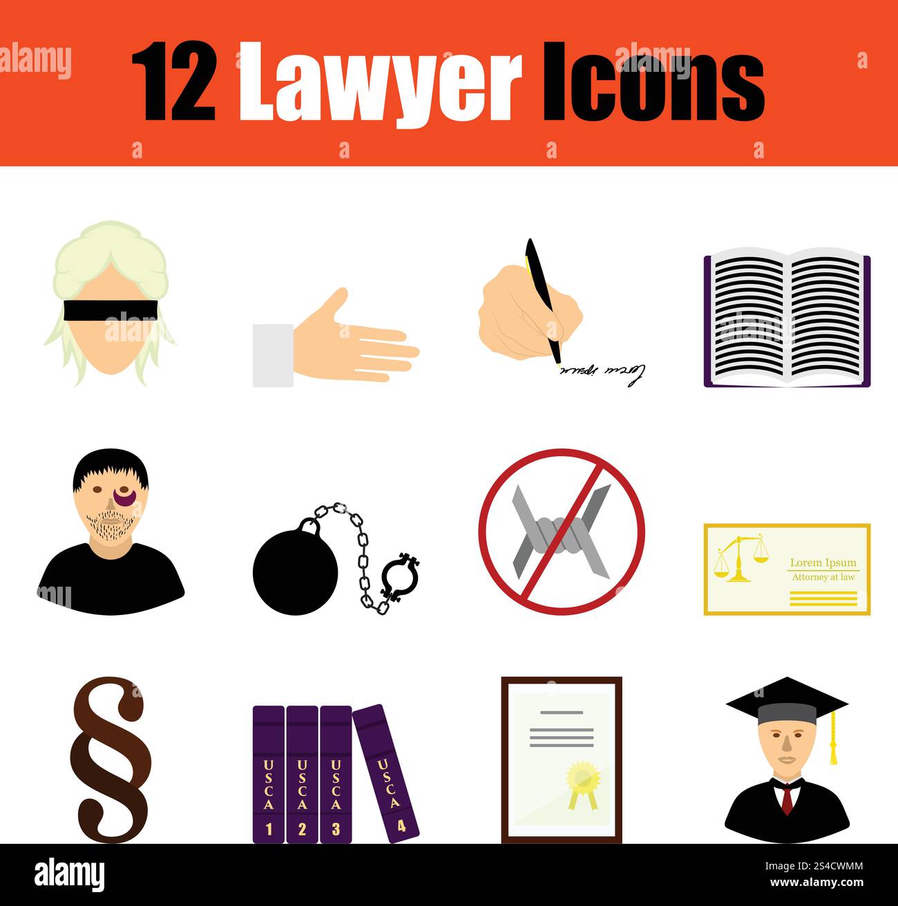 Lawyer icon set. Color design. Vector illustration Stock Vector Image ...