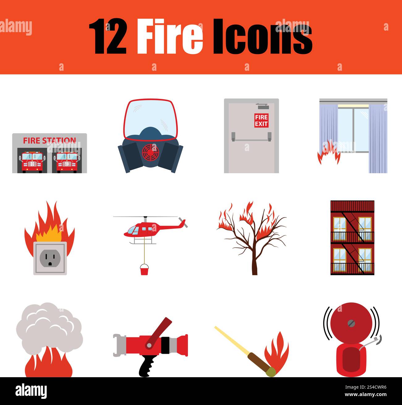 Fire icon set. Color design. Vector illustration Stock Vector Image ...