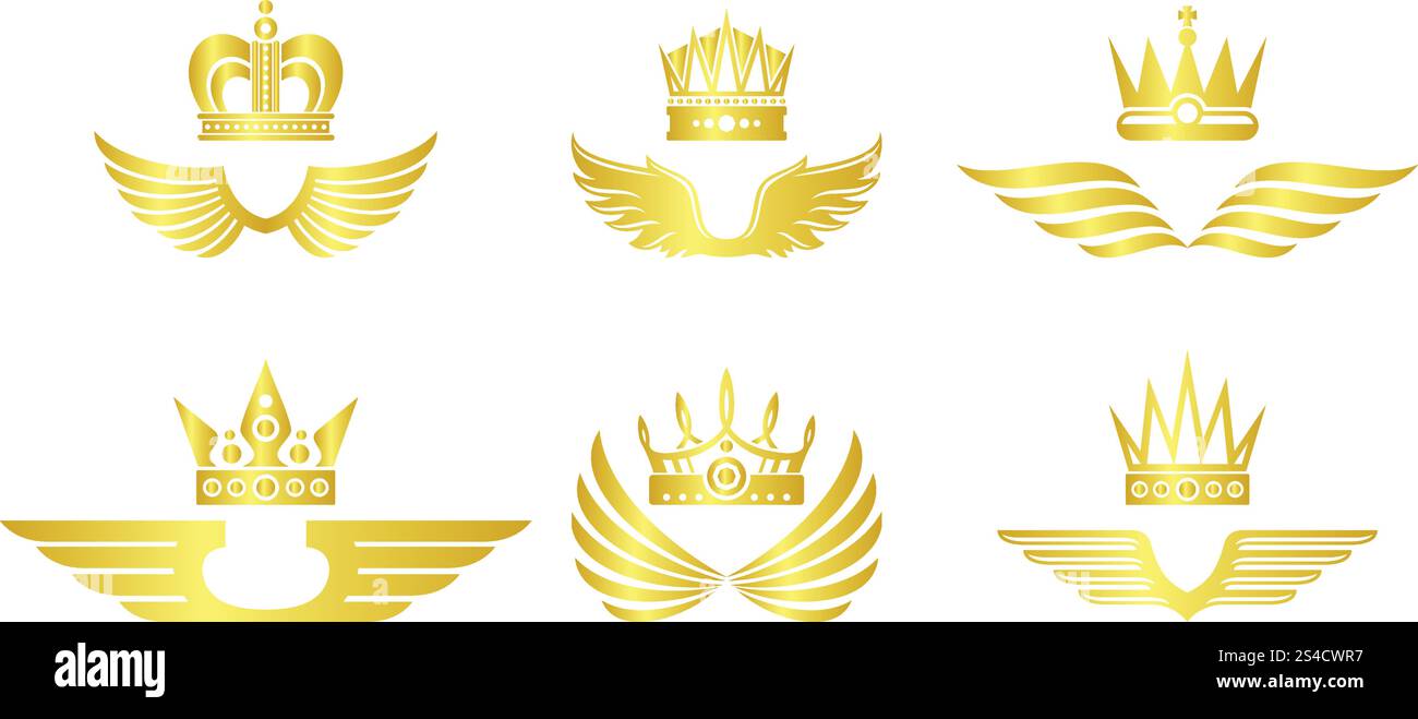 Golden crown with wings vector. Golden crown with wings vector emblem ...