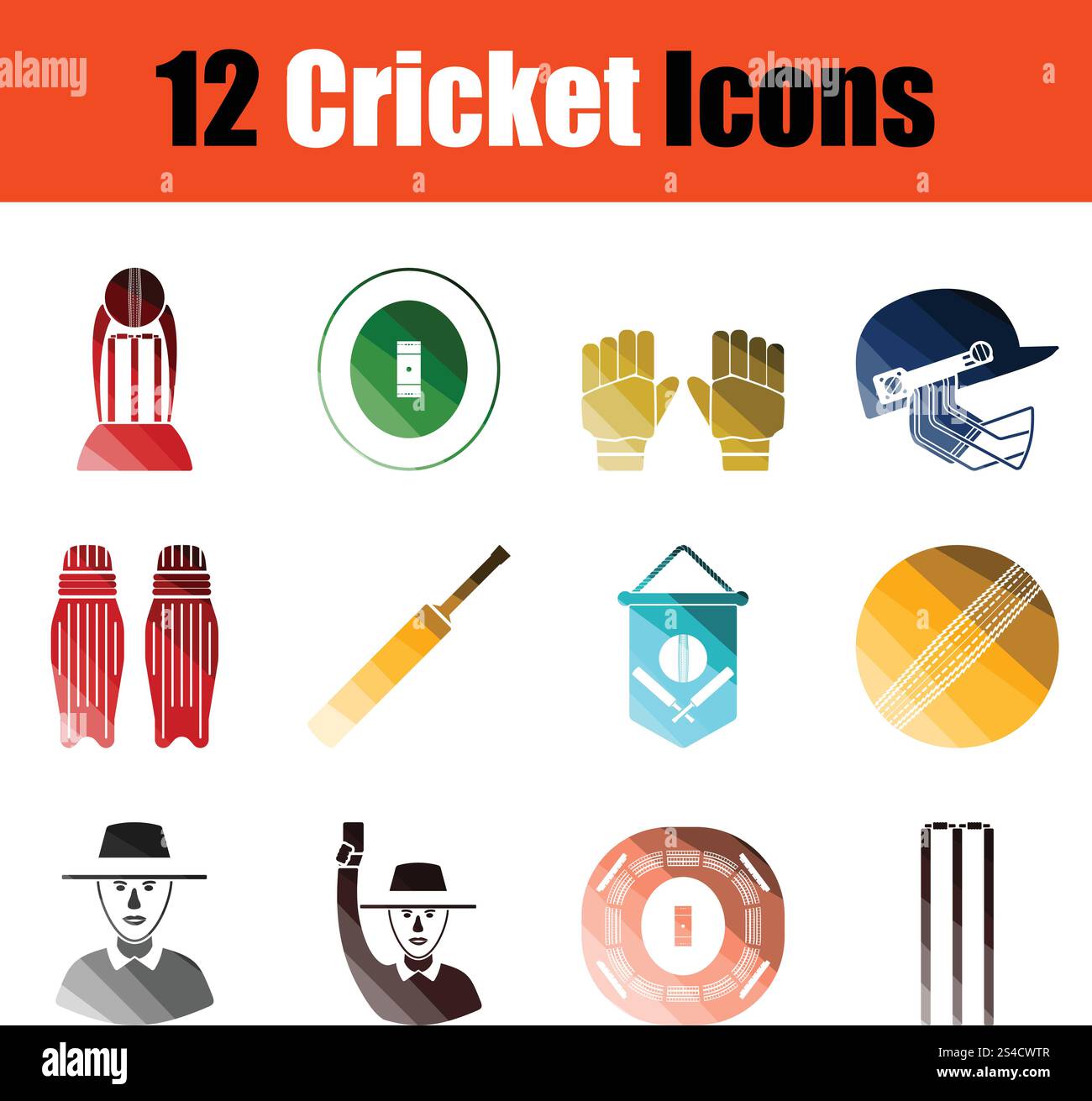 Set of cricket icons. Gradient color design. Vector illustration Stock ...