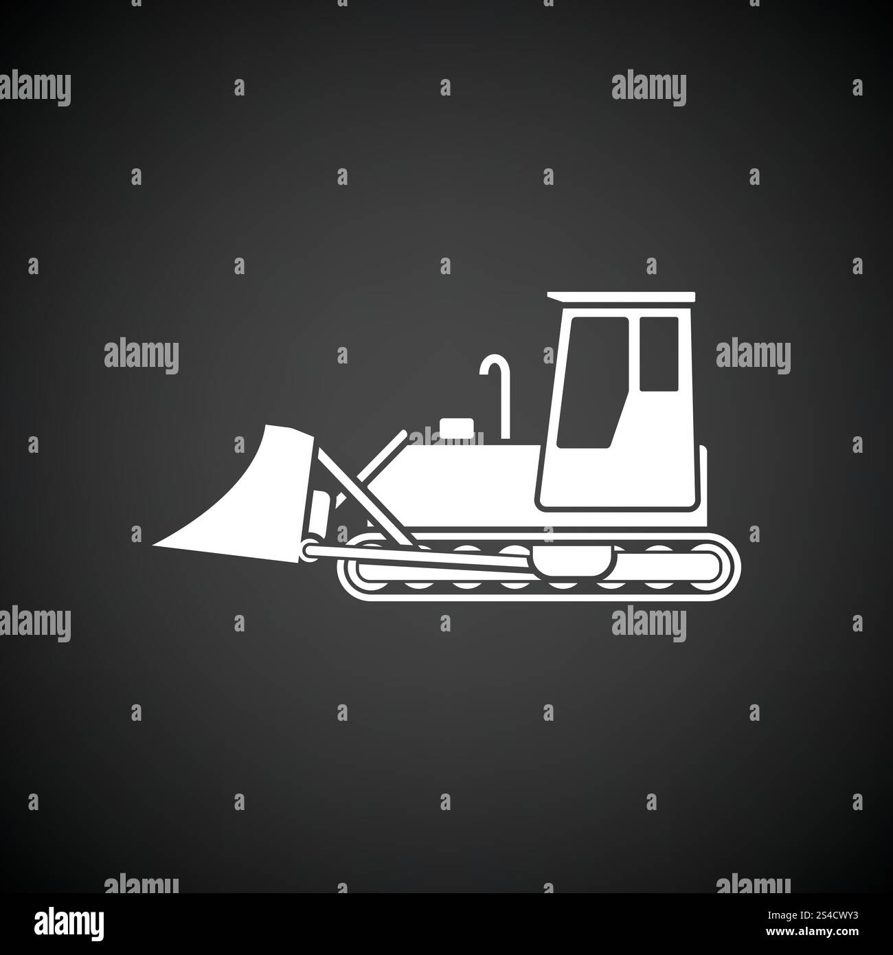 Icon of Construction bulldozer. Black background with white. Vector ...