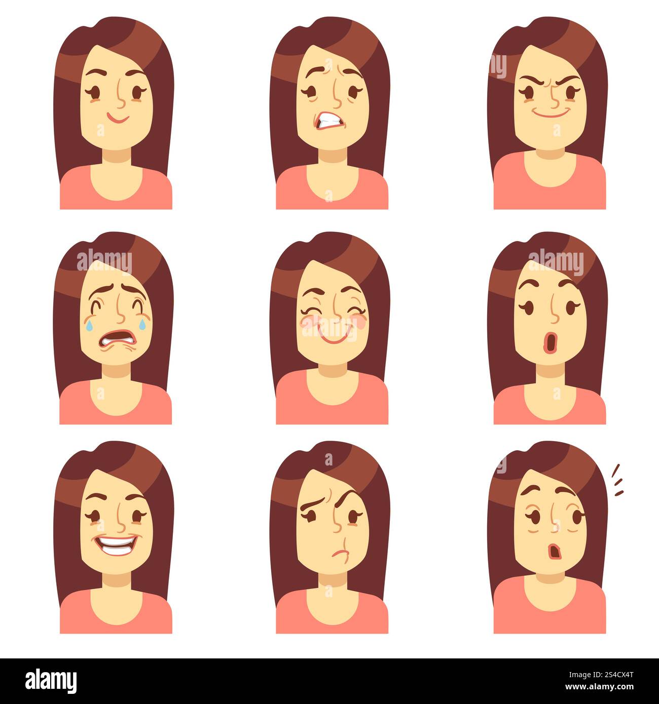 Woman, girl face emotions expression vector avatar icons. Woman, girl ...