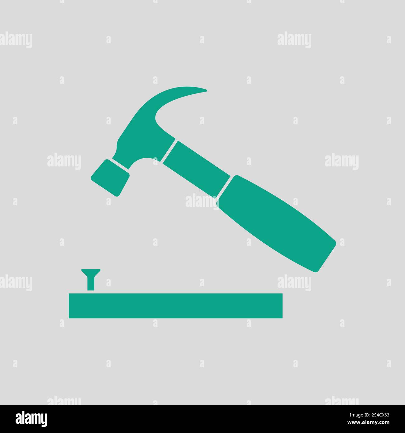 Icon of hammer beat to nail. Gray background with green. Vector ...