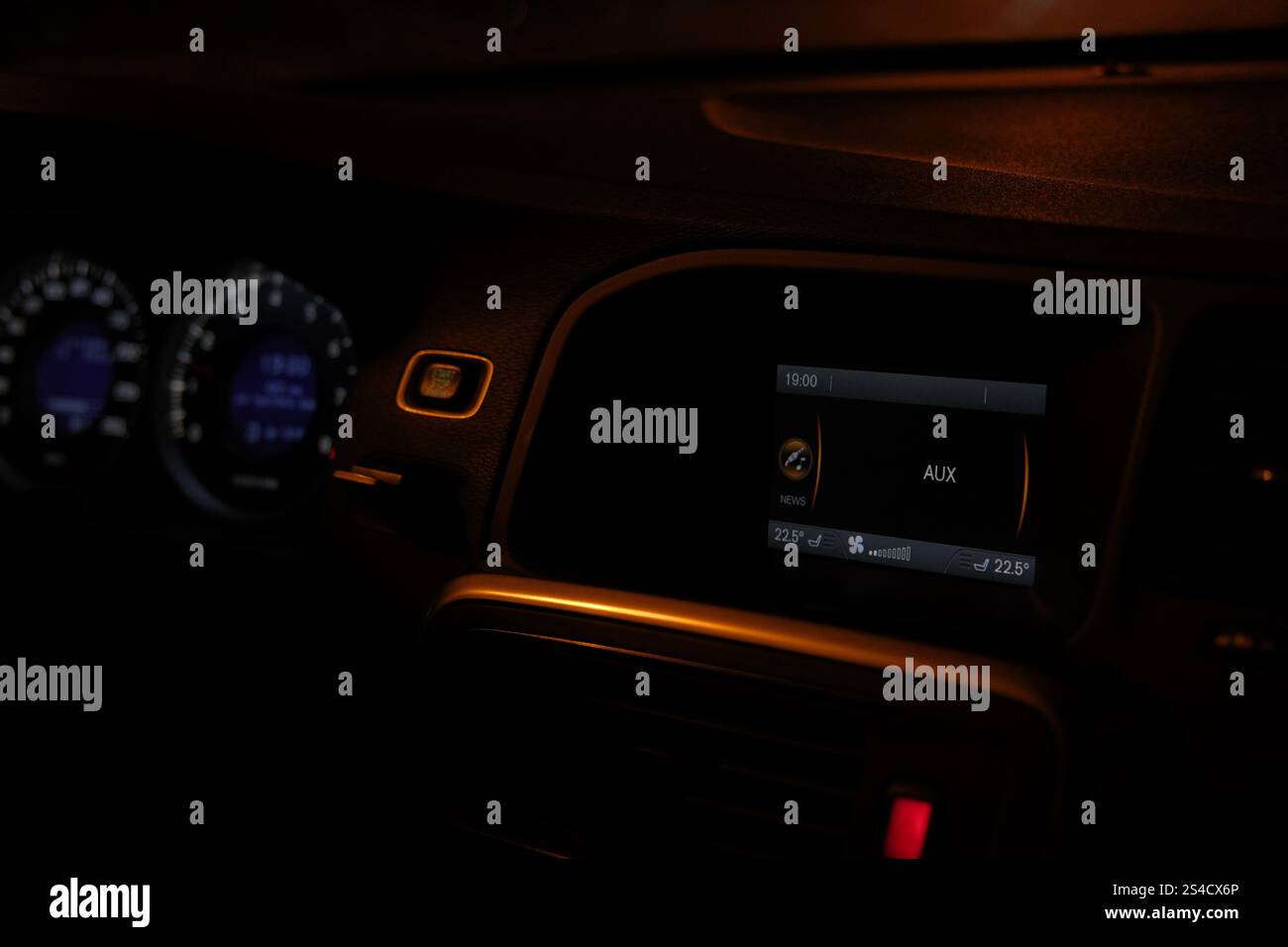 Car interior, control panel of audio player and other devices close-up ...
