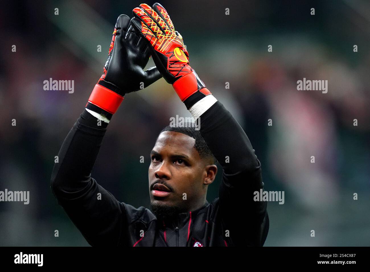 AC Milan's goalkeeper Mike Maignan during the Serie A soccer match ...