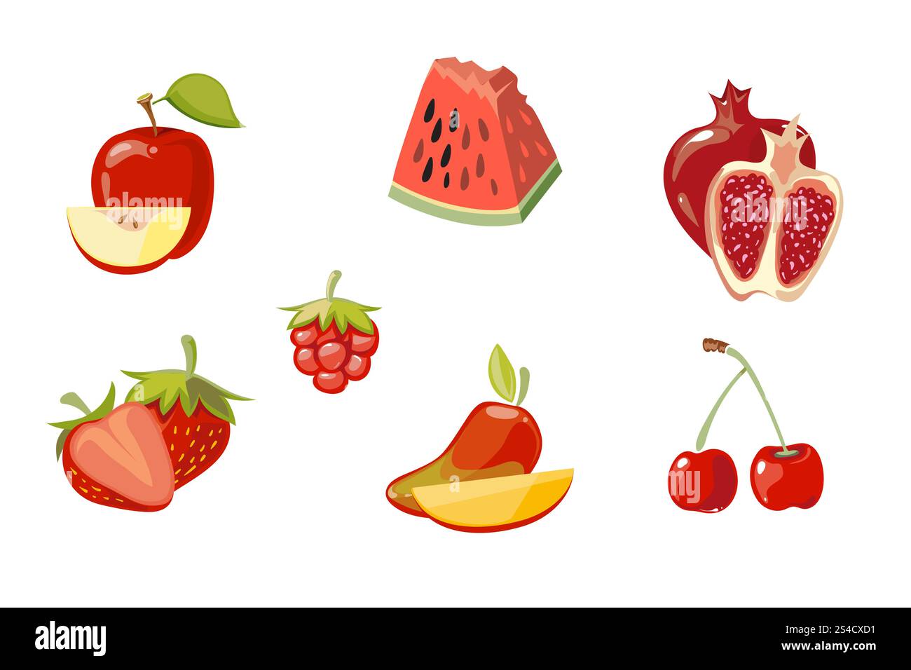 Vector red fruits collection isolated over white. Vector red fruits ...