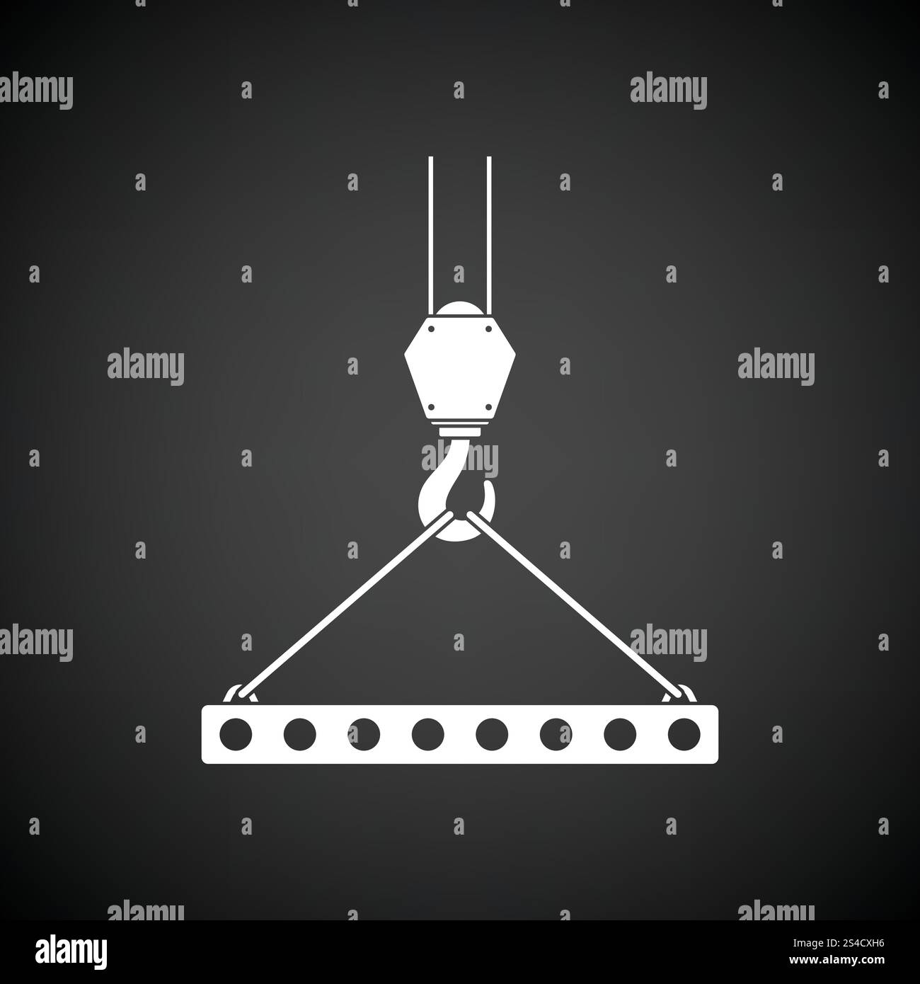Icon of slab hanged on crane hook by rope slings . Black background ...
