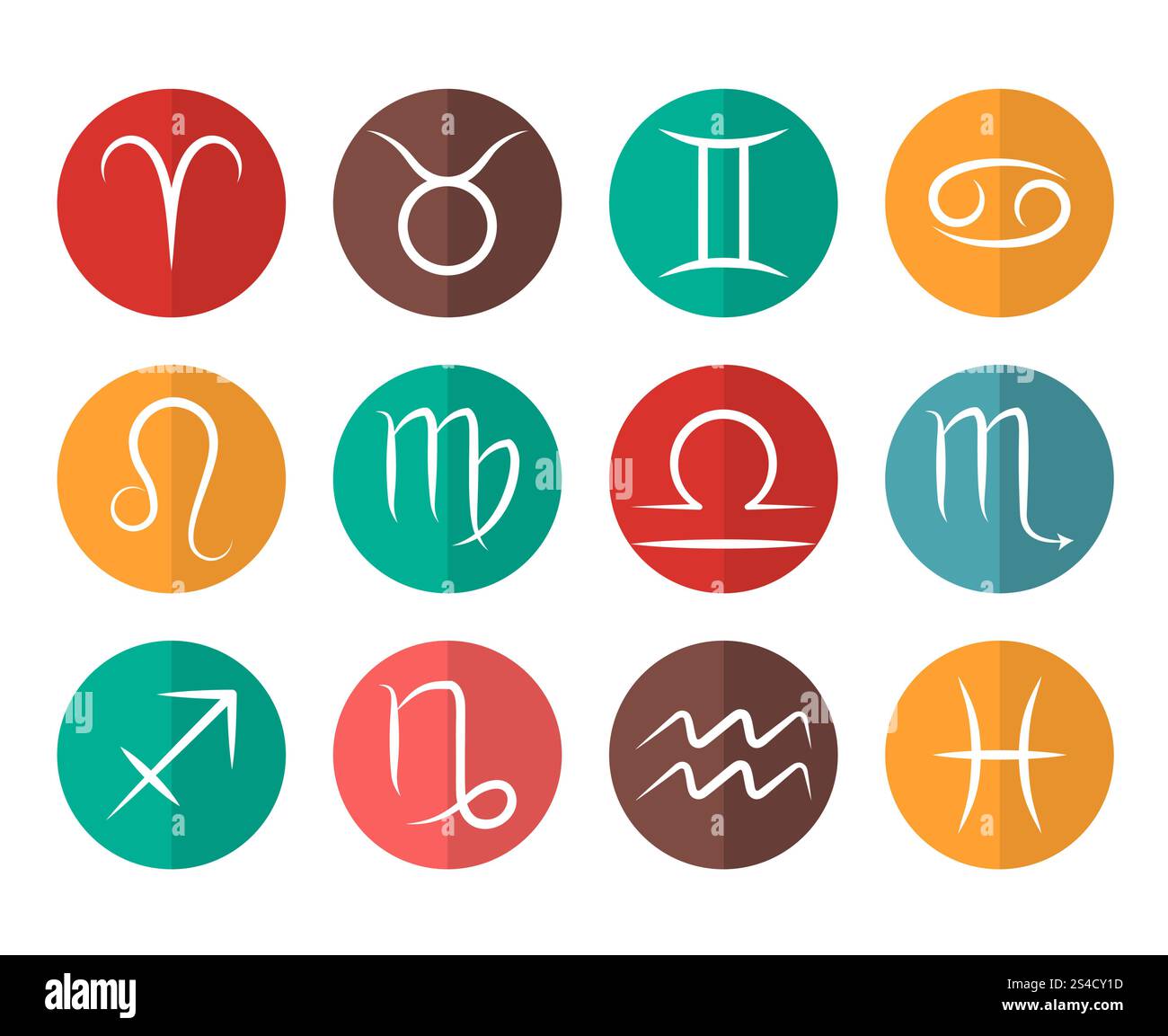Set of vector Zodiac signs flat icons white background. Symbol of ...