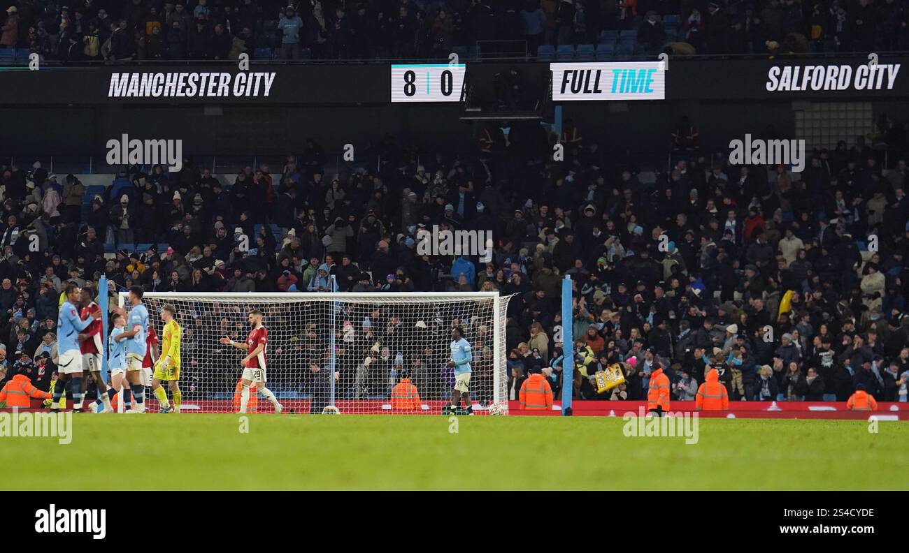 The scoreboard displays 8-0 to Manchester City during the Emirates FA ...