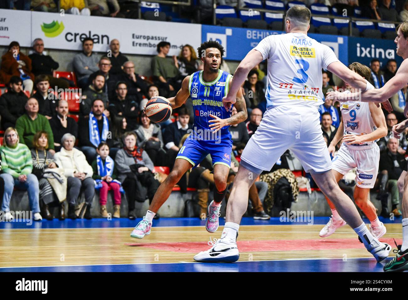 Aalst, Belgium. 11th Jan, 2025. Mons' Zaccharie Mortant pictured in ...
