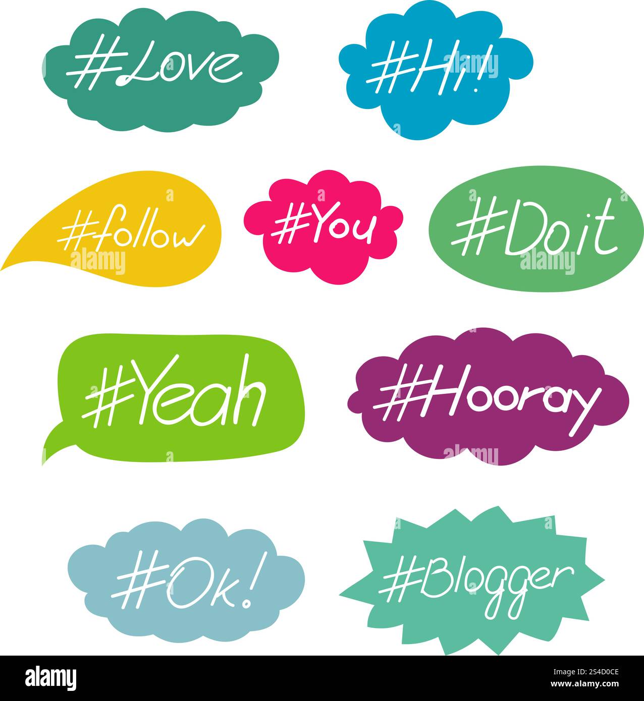 Hashtag words in speech bubble vector set. Hashtag words in speech ...