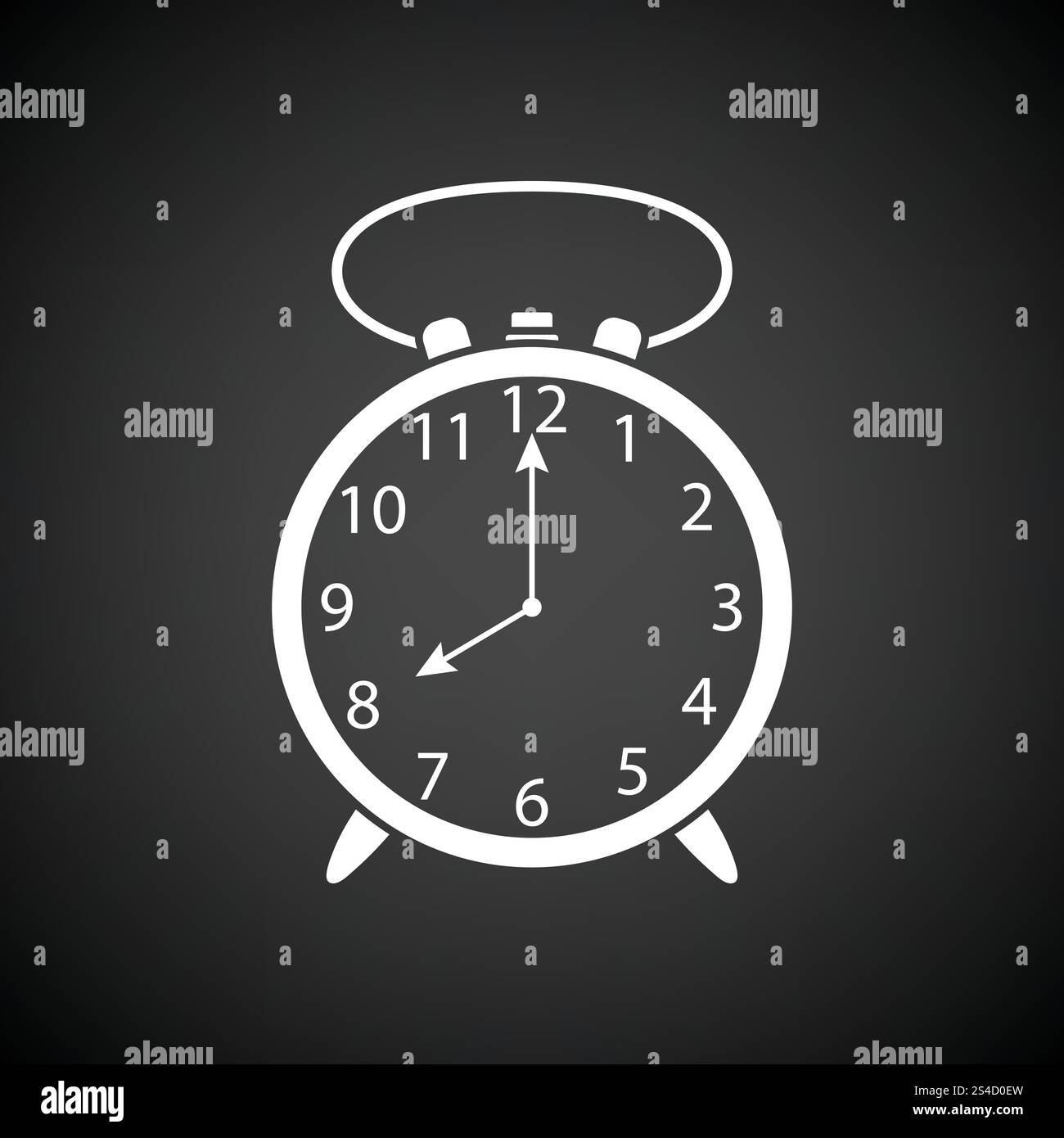 Alarm clock icon. Black background with white. Vector illustration ...
