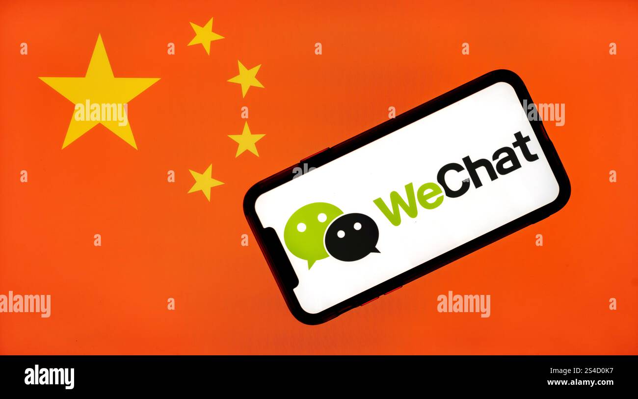 In this photo illustration, the WeChat logo is seen displayed on a ...