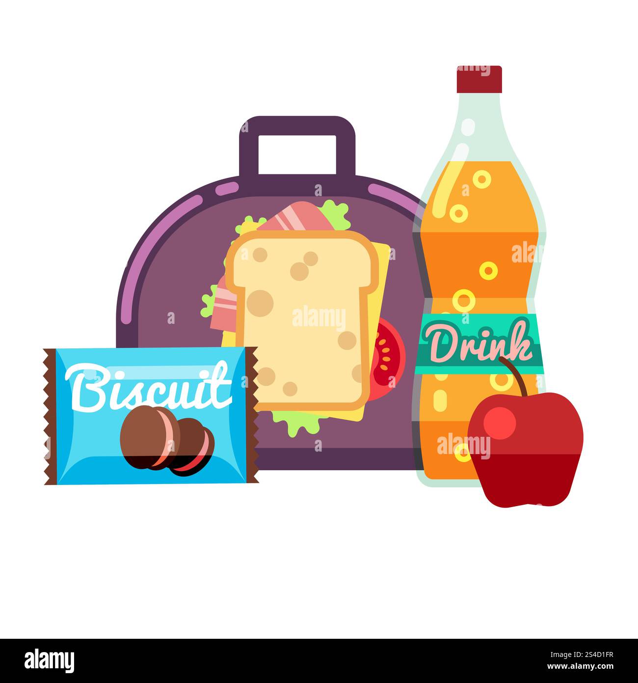 Kids lunch box, bag with snacks, meal and beverages vector stock ...