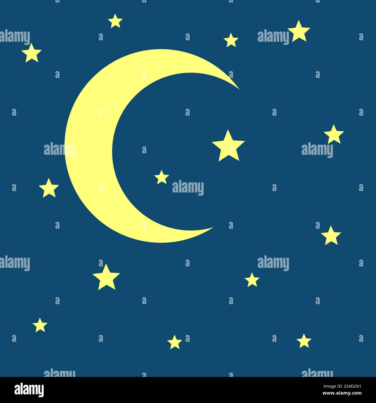 Vector crescent moon and stars night icon. Nature moonlight ...