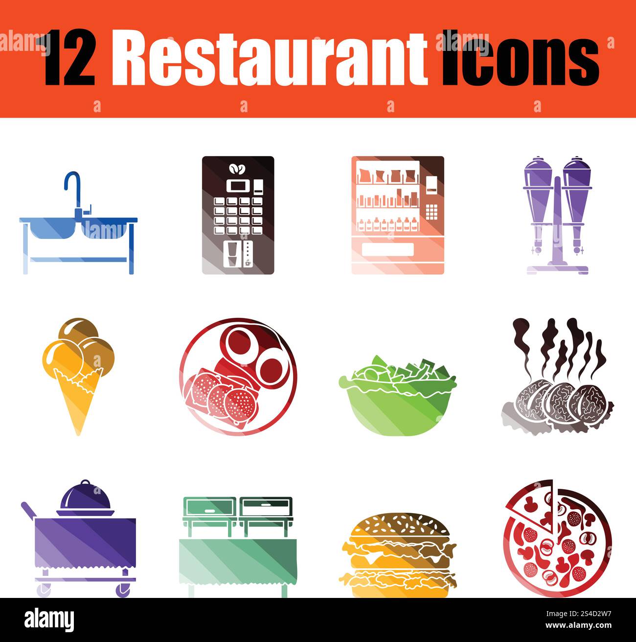 Set of restaurant icons. Gradient color design. Vector illustration ...