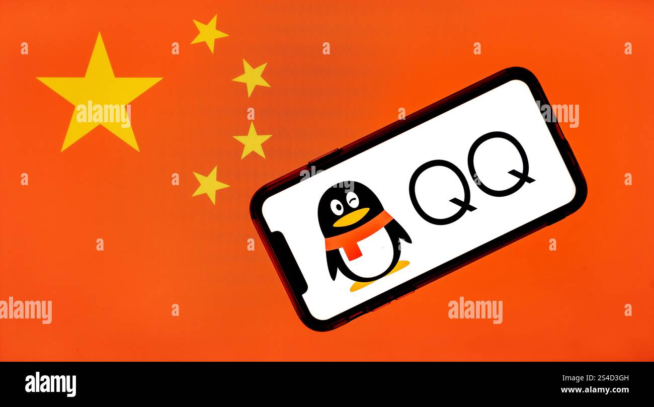 India. 11th Jan, 2025. In this photo illustration, the Tencent QQ logo ...
