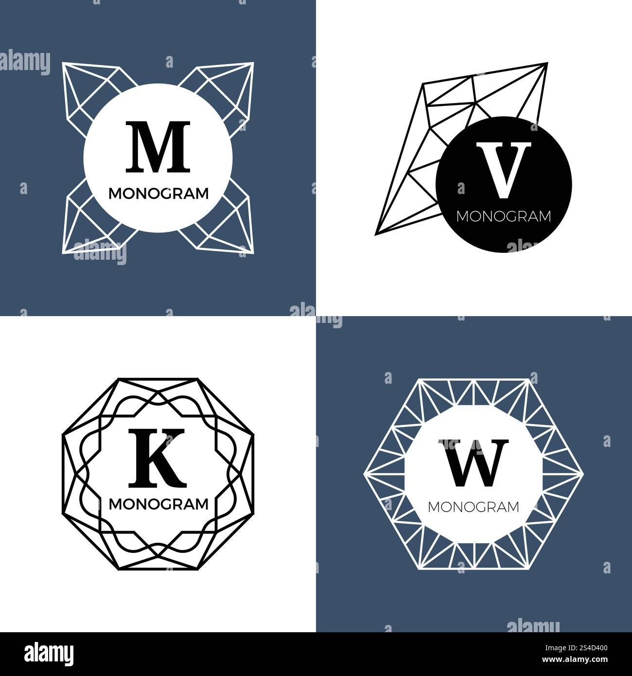 Abstract jewel gems, diamond jewellery, crystal shapes vector monograms, logos. Shape of line ...