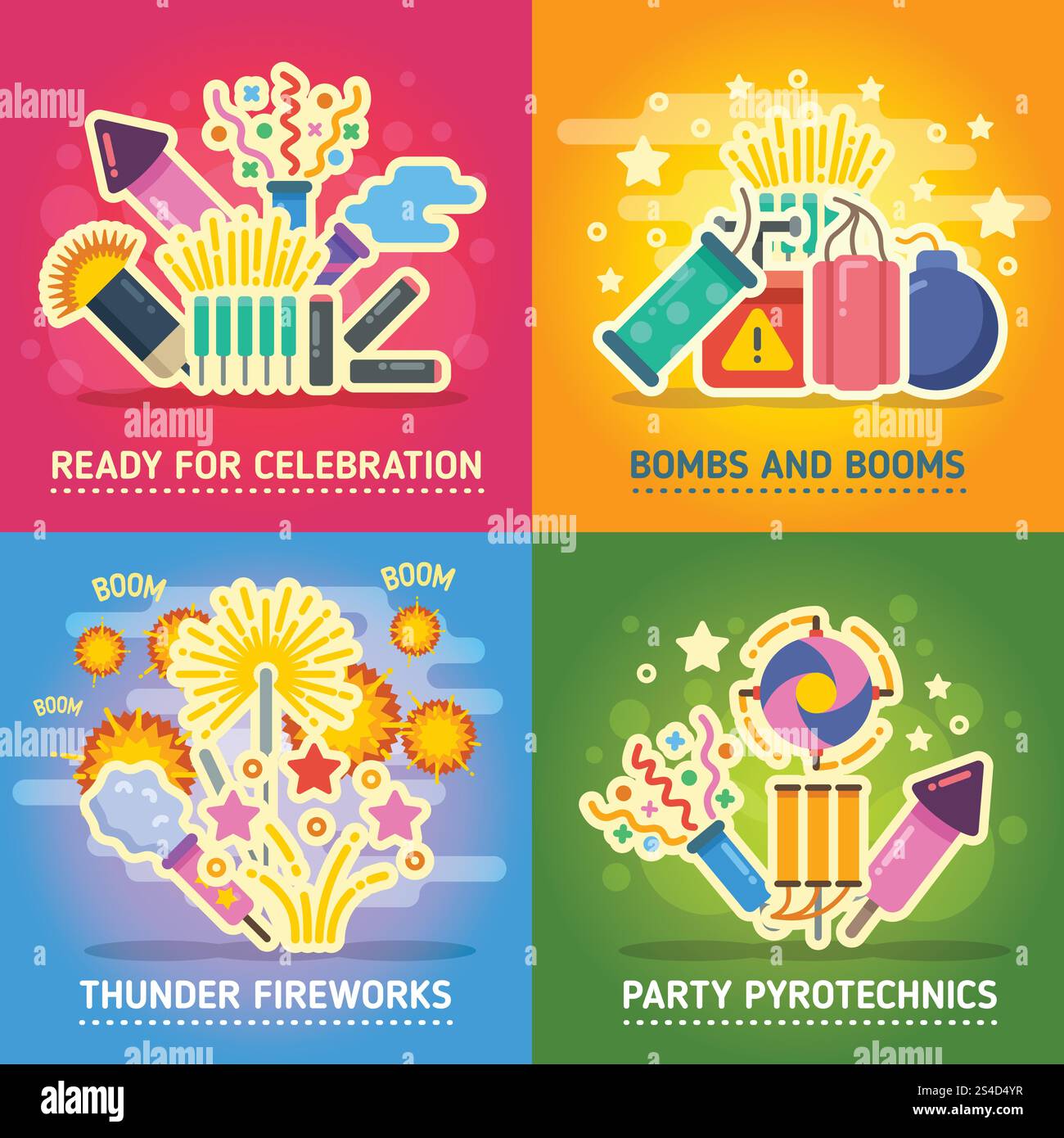 Crackers, fire show, holiday party, pyrotechnics festival vector ...