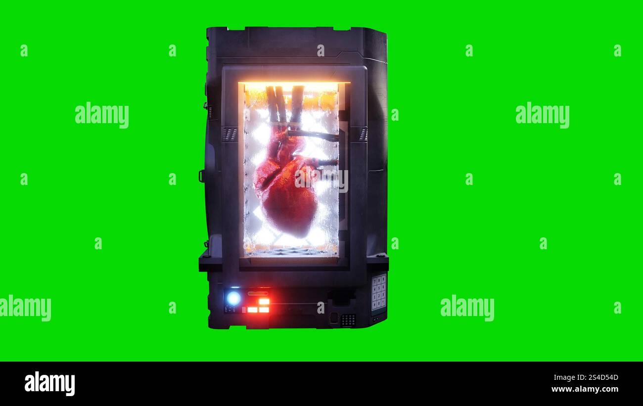 Growing a heart in a futuristic capsule. genetic engineering concept ...