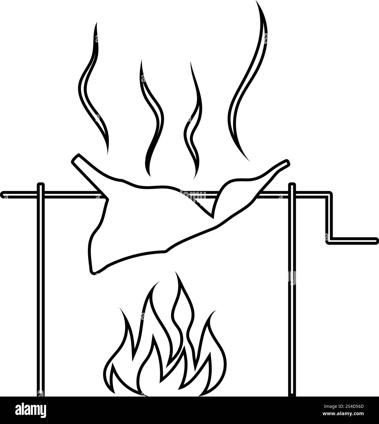 Icon of roasting meat on fire. Thin line design. Vector illustration ...