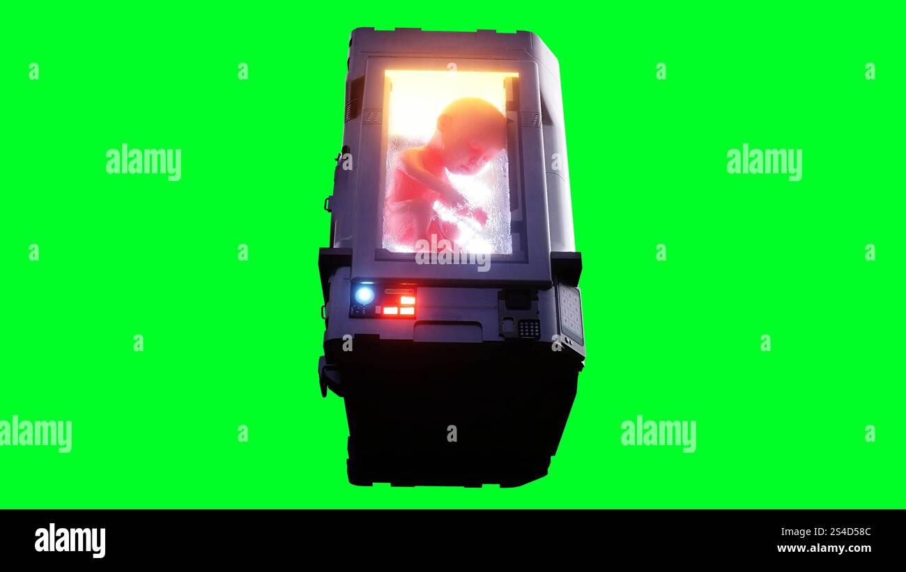 Growing a fetus, baby in a futuristic capsule. genetic engineering ...