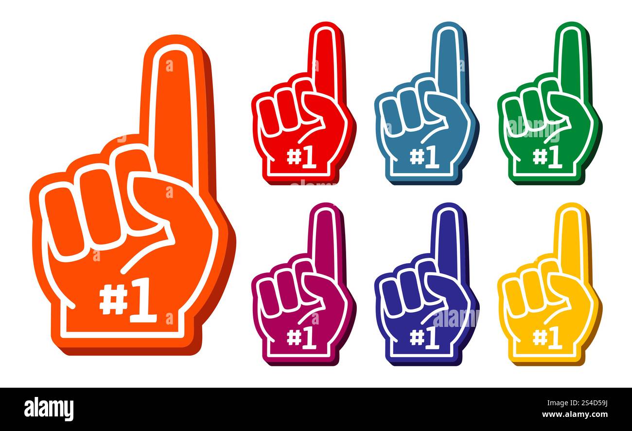 Colorful foam fingers vector set. Elements for sport support ...