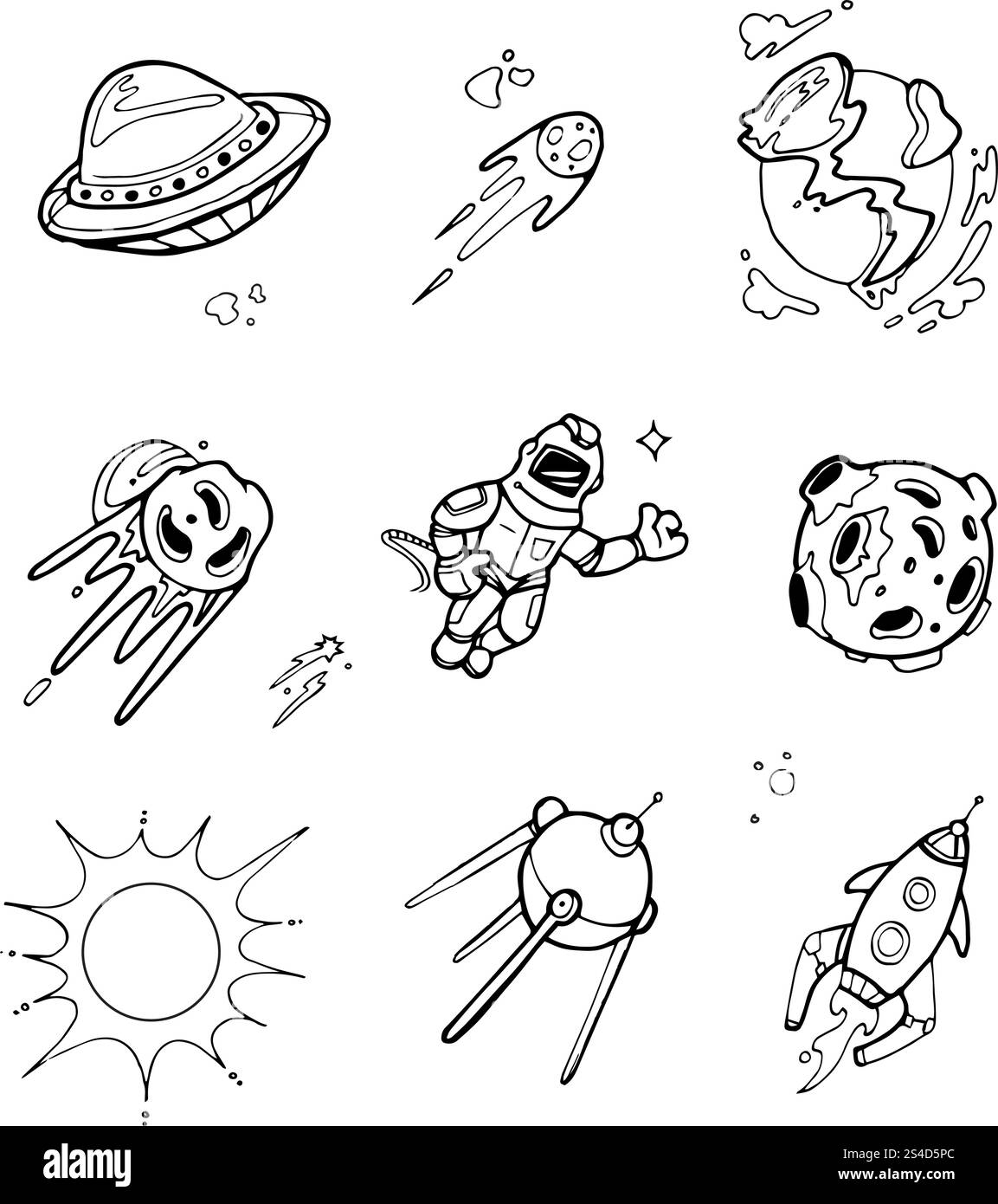Planets, rockets, spaceships, ufo, stars, astronaut, alien vector set ...