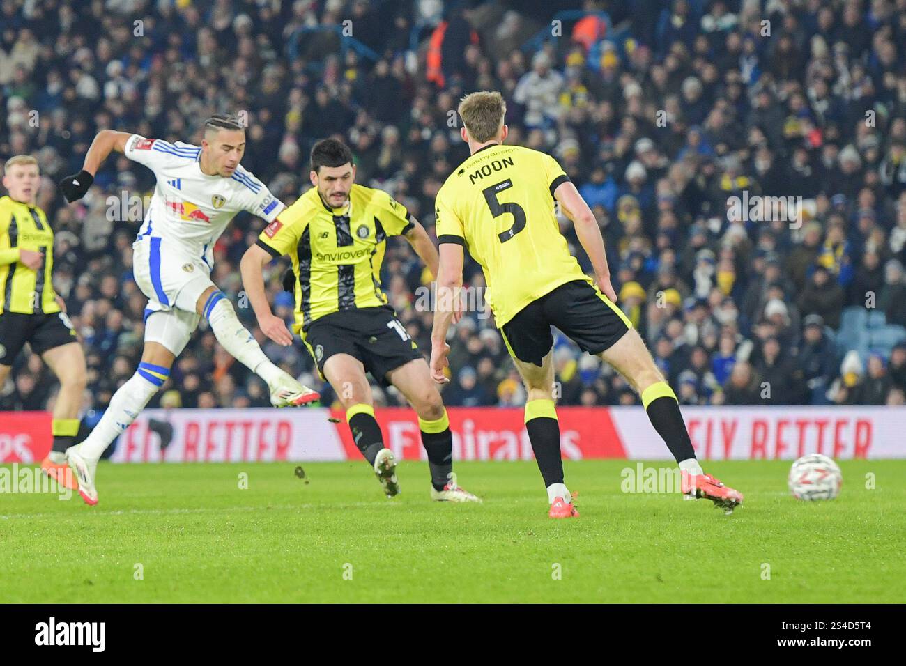 Leeds United's Mateo Joseph shoots at goal during the Emirates FA Cup ...