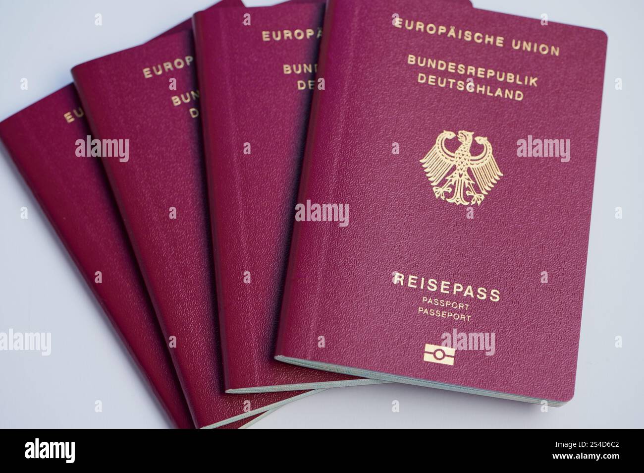 Mainz, Germany - January 11, 2025: four German passports on a bright ...