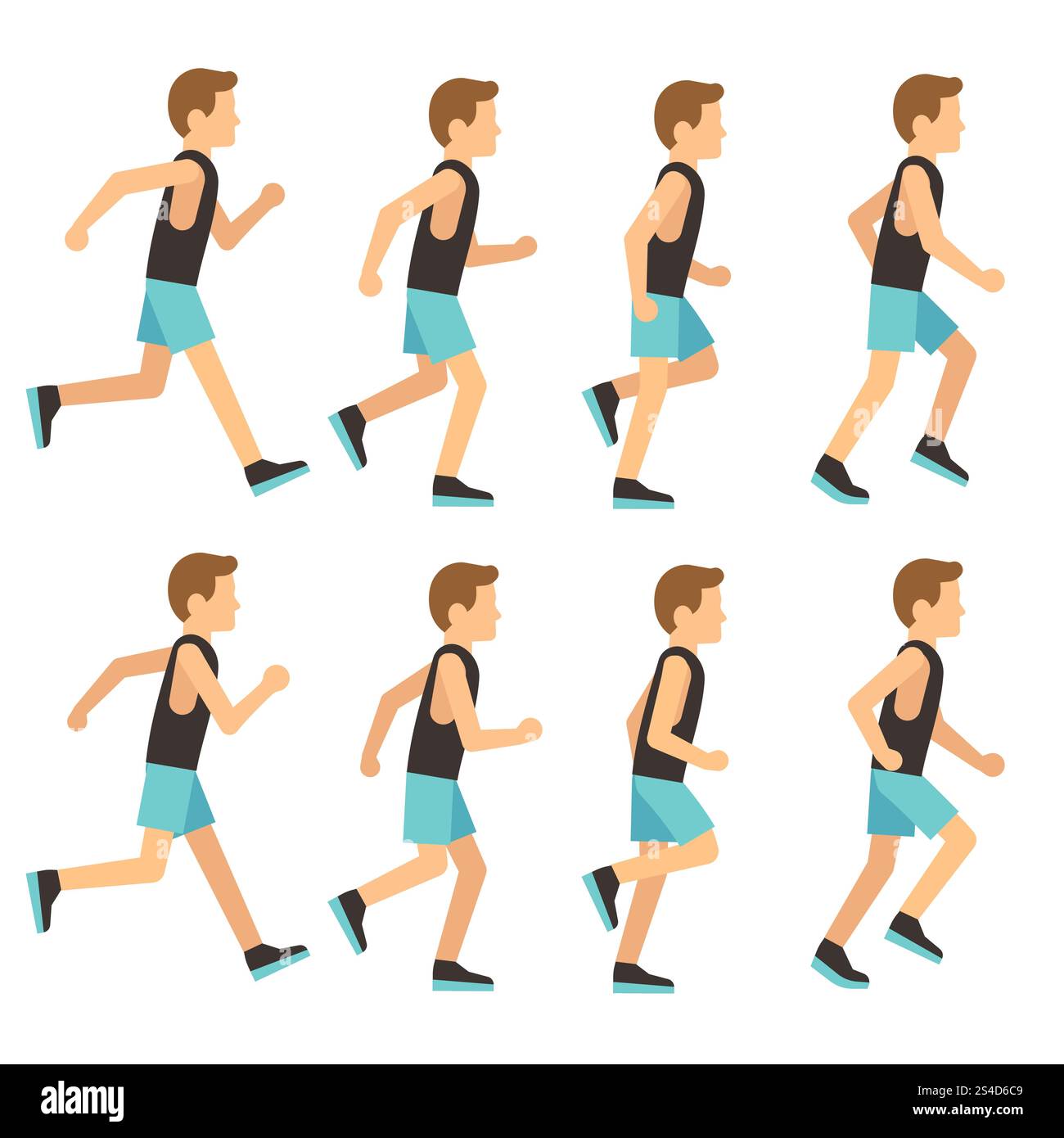 Running athletic man in tracksuit animation frame, sprite sequence vector illustration. Man ...