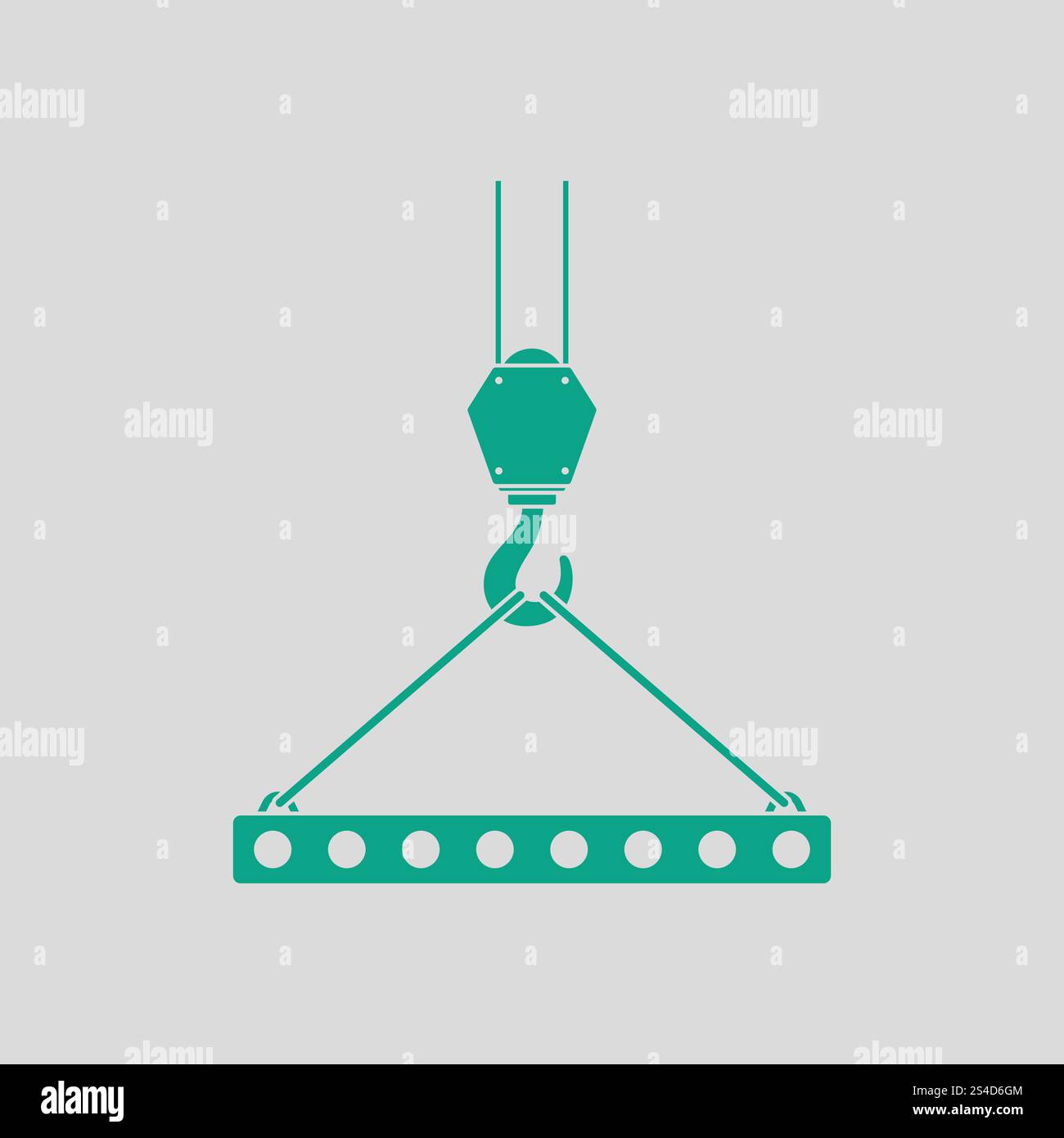 Icon of slab hanged on crane hook by rope slings . Gray background with ...