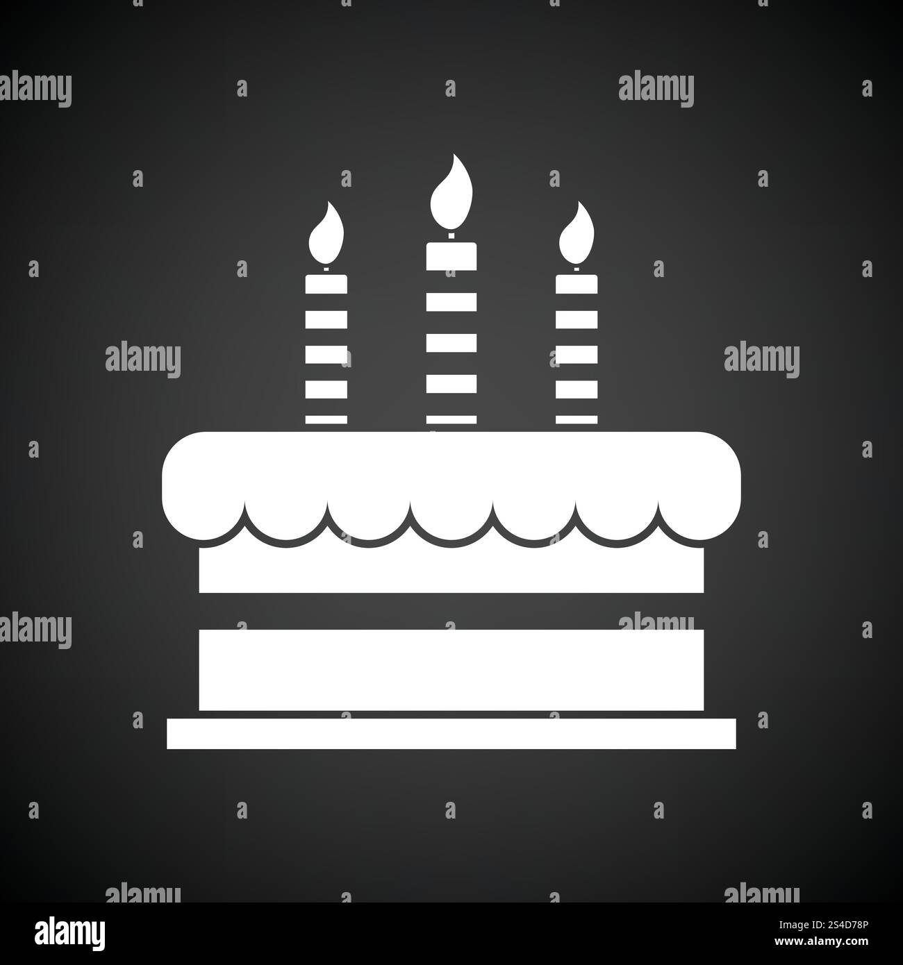 Party cake icon. Black background with white. Vector illustration Stock ...