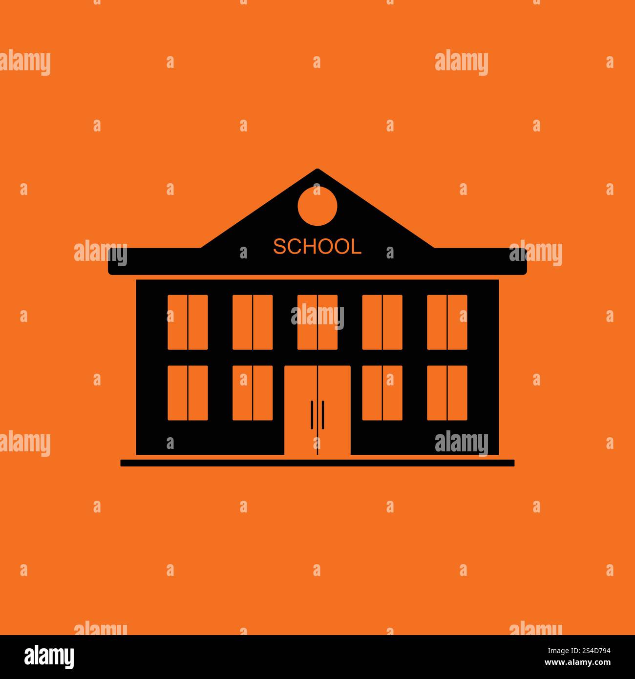 School building icon. Orange background with black. Vector illustration ...