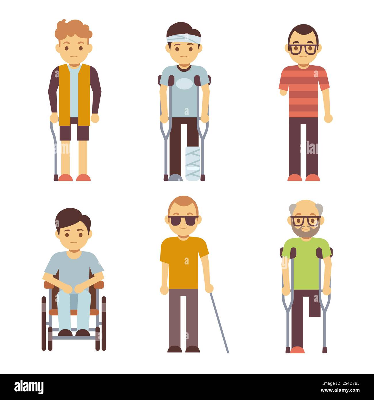 Disabled people vector set. Old and young invalid persons. Invalid in ...