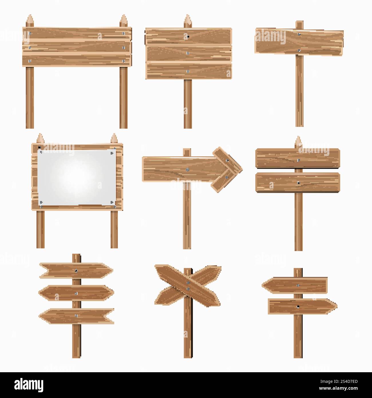 Wooden signboards, wood arrow sign vector set. Directional plank in ...