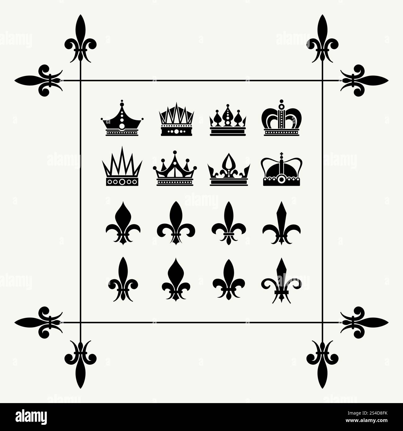Geraldic crowns and fleur de lys design elements. Art royal symbol ...