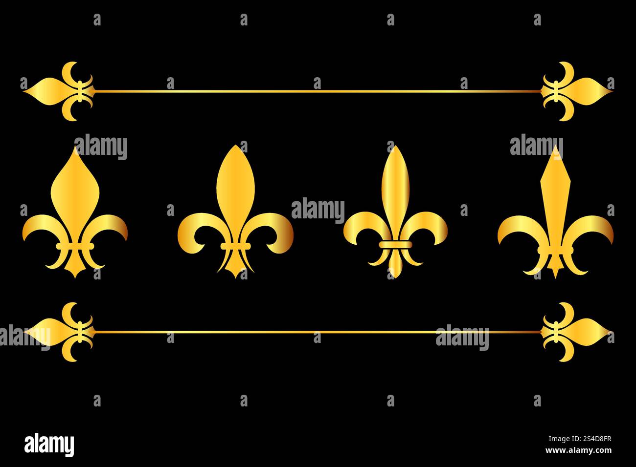 Golden vector fleur de lys design elements black background. French ...