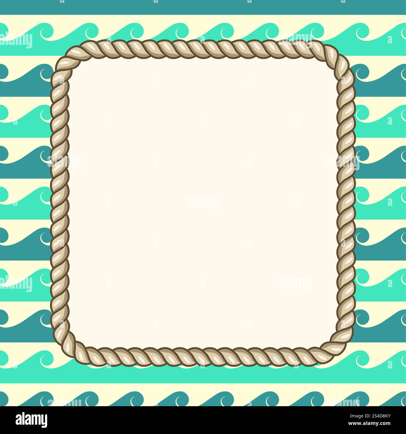 Vector nautical ropes frame waves background. Marine element vintage ...