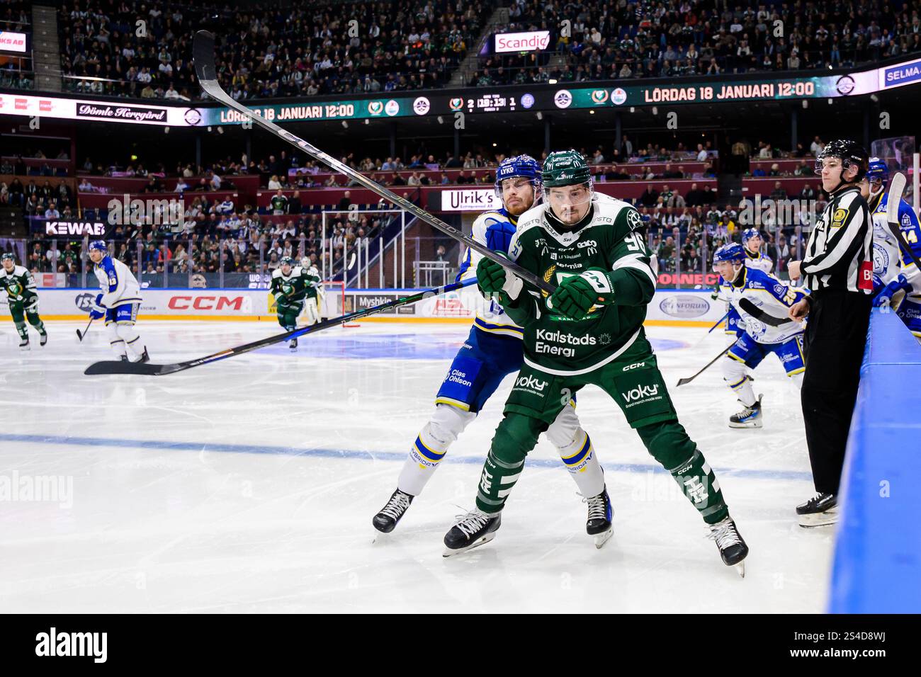 Karlstad, Sverige. 11th Jan, 2025. 250111 Färjestads David Tomasek under ishockeymatchen i SHL ...