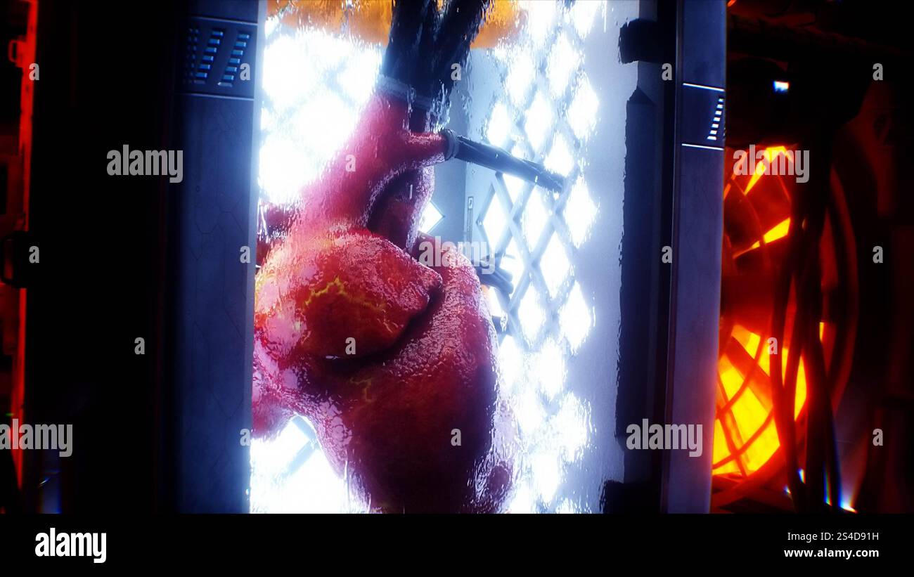 Growing a heart in a futuristic capsule. genetic engineering concept ...