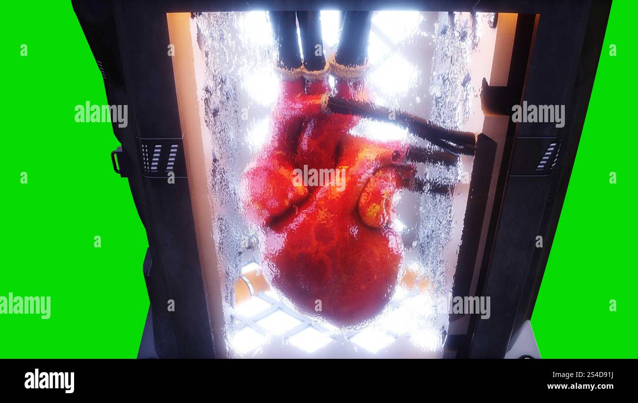 Growing a heart in a futuristic capsule. genetic engineering concept ...