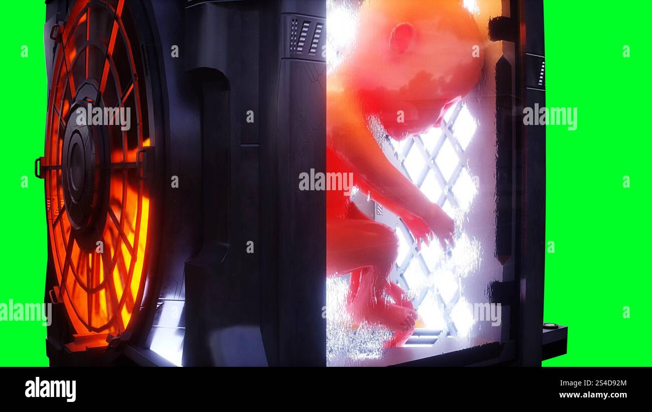 Growing a fetus, baby in a futuristic capsule. genetic engineering ...