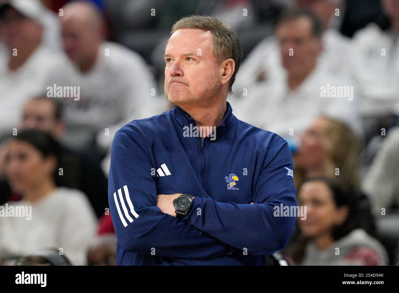 Kansas head coach Bill Self stands on the sidelines during the second ...
