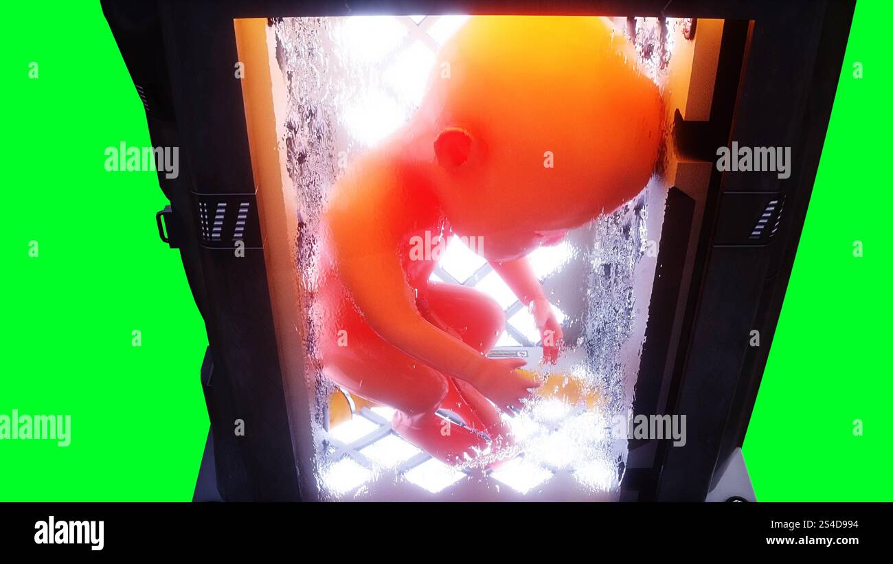 Growing a fetus, baby in a futuristic capsule. genetic engineering ...