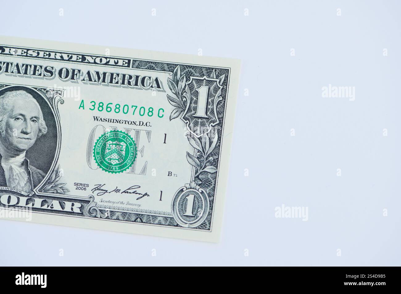 Close-up view of a one dollar bill featuring prominent design elements ...